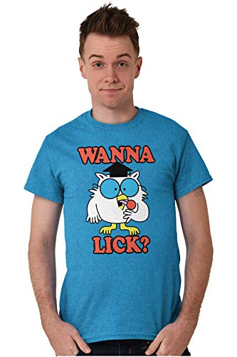 Wanna Lick? Mr. Owl Tootsie Pop Funny Graphic T Shirt Men or Women Heather Sapphire