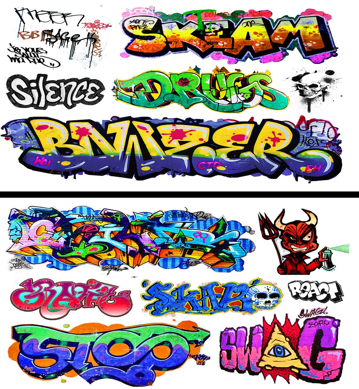 N Scale 1:160 Graffiti Waterslide Decals 2-Pack Set #22 - Weather Your Rolling Stock & Structures!