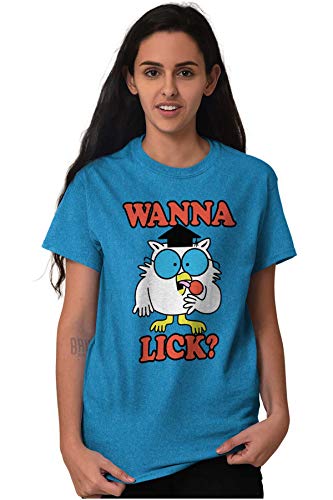 Wanna Lick? Mr. Owl Tootsie Pop Funny Graphic T Shirt Men or Women Heather Sapphire