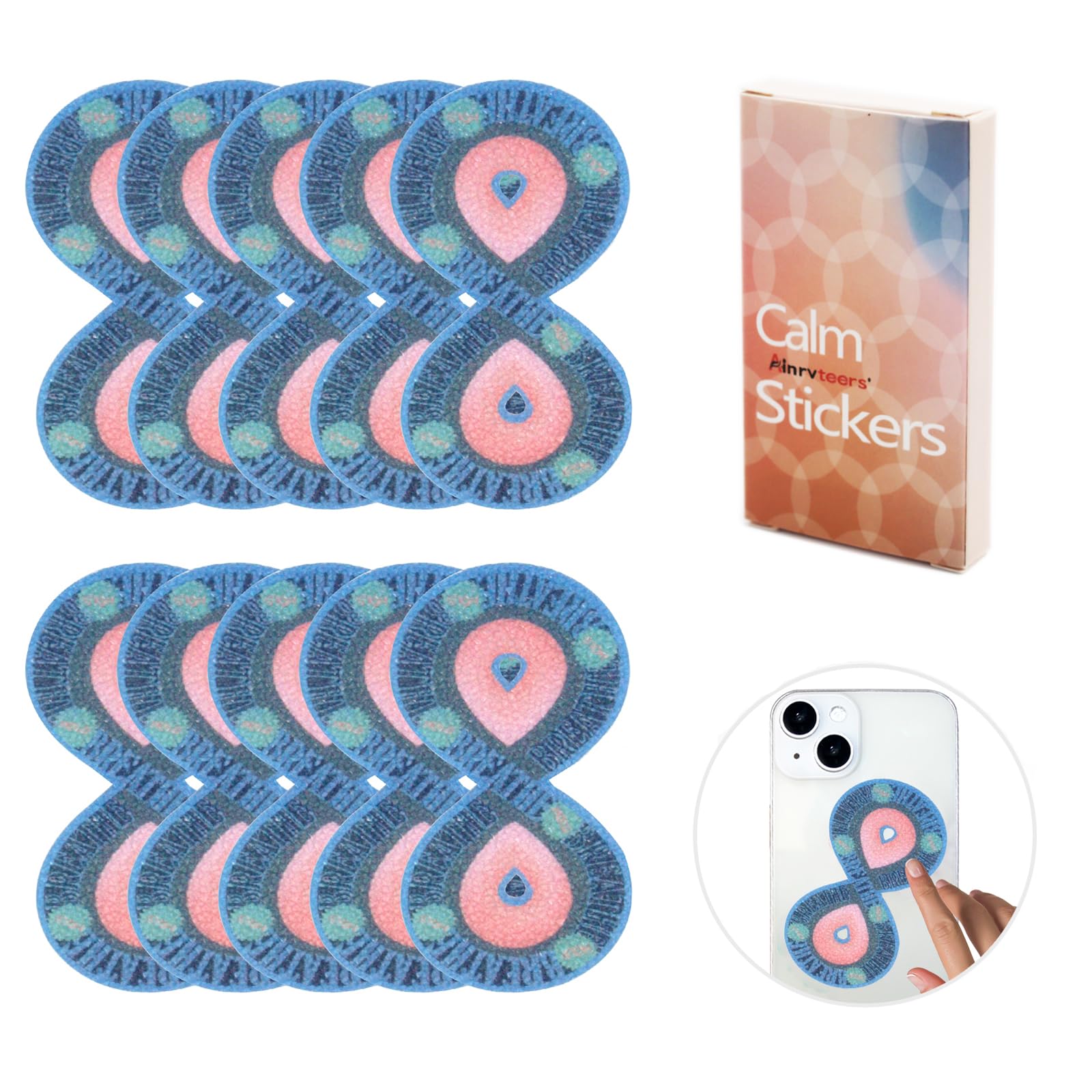 Calm Stickers for Anxiety Sensory Stickers Anti Stress Tactile Textured Stickers Combined with Breathing Exercise for Fidget Strips Suitable for Children and Adults ( 10 Pierces ) (Cool Colors)