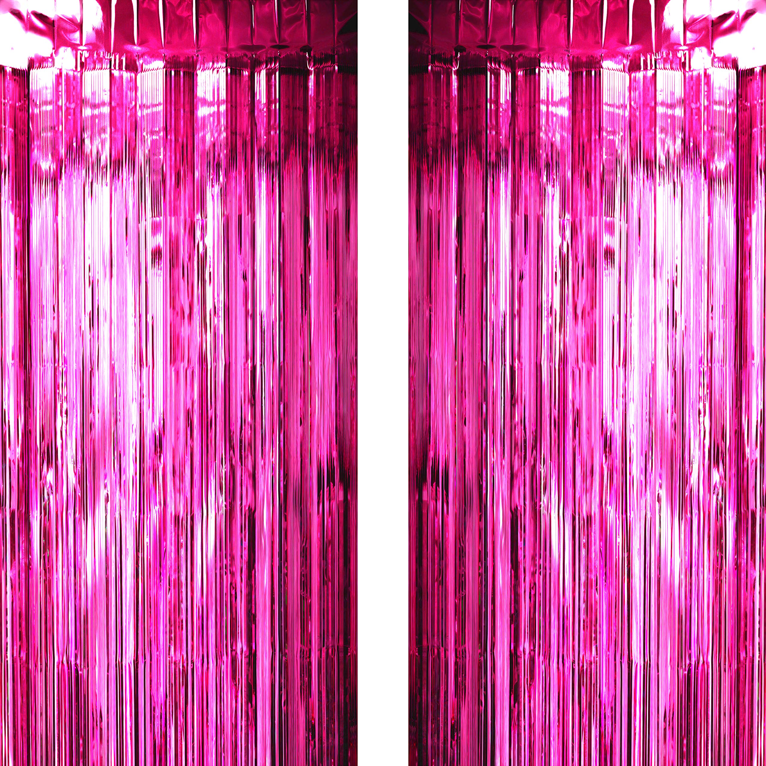 Hot Pink Tinsel Foil Fringe Curtains Decorations - Bachelorette Wedding Bridal Shower Girls Baby Shower Birthday Summer Party Photo Backdrops Props Decorations, 2pc