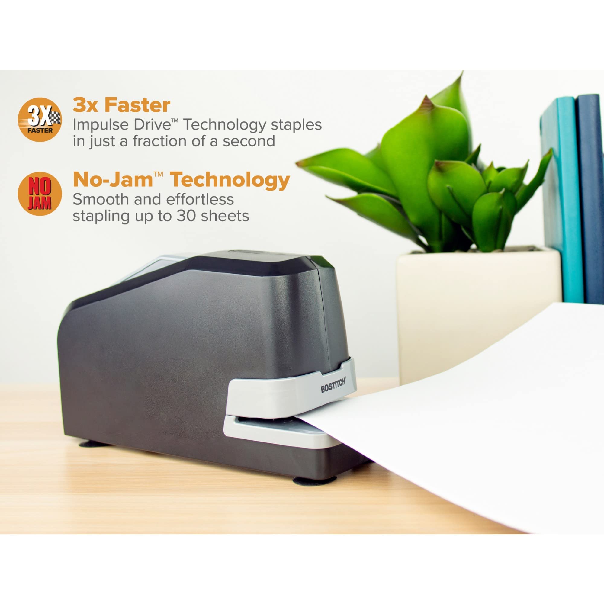 Bostitch Office Impulse Heavy Duty Electric Stapler Value Pack, 30 Sheet Capacity, Includes 5,000 Staples & Staple Remover, No-Jam, Faster Stapling, Black