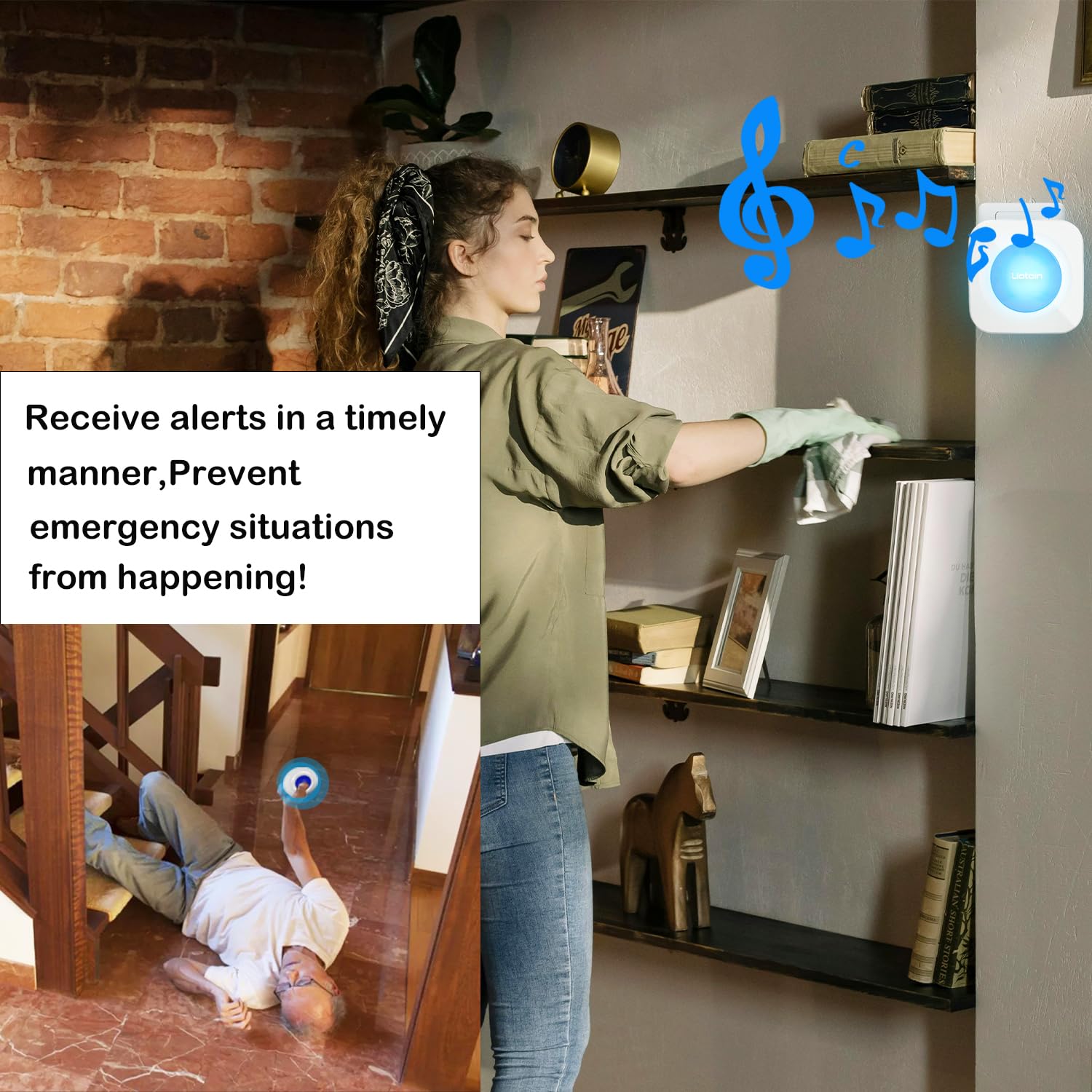 liotoin Wireless Caregiver Pager Call Button Nurse Alert System Call Bell for Home/Elderly/Patients/Disabled 4 Transmitters 4 Plugin Receivers (with Color Light Flashing Reminder)