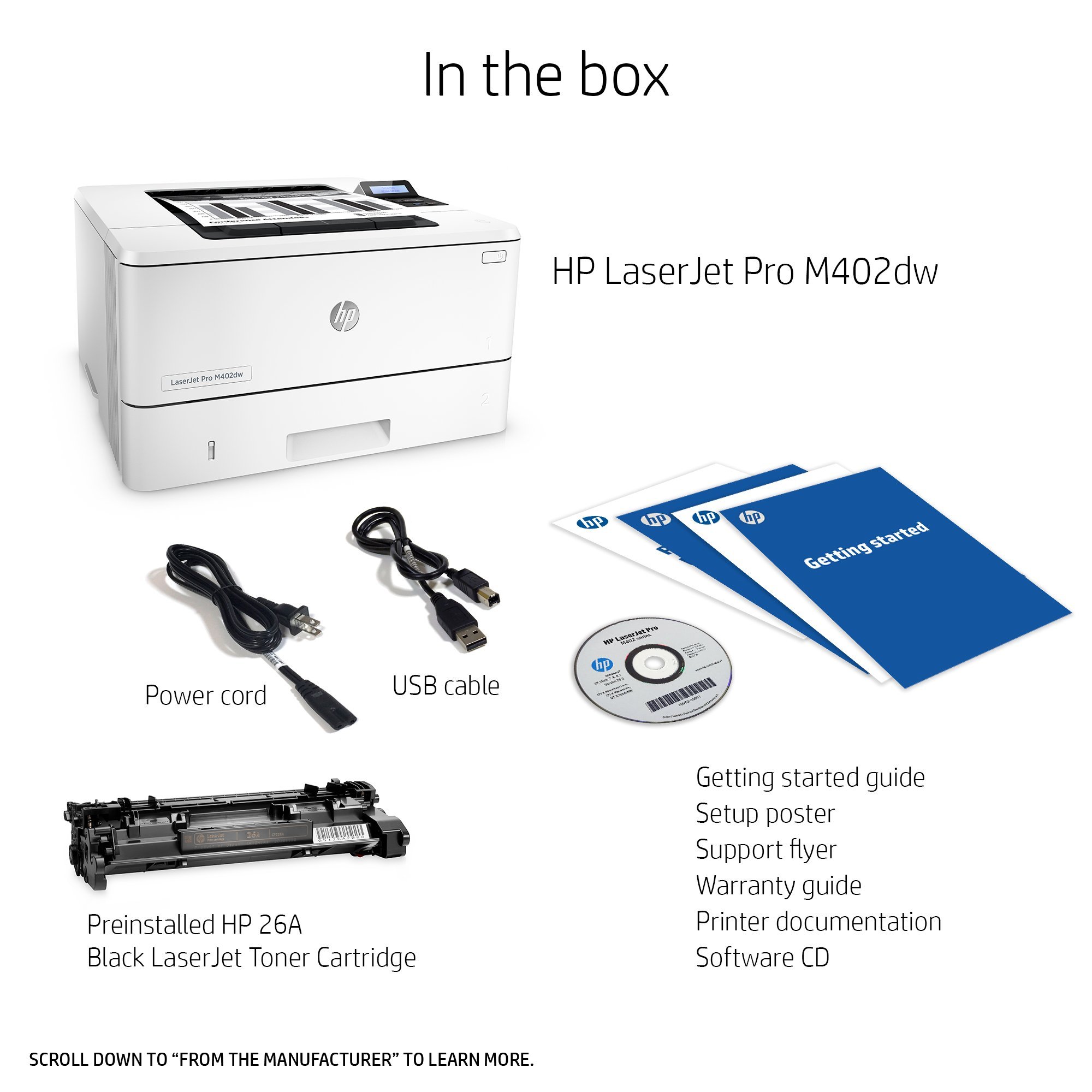 HP Laserjet Pro M402dw Wireless Monochrome Printer, Amazon Dash Replenishment Ready (C5F95A#BGJ) (Renewed)