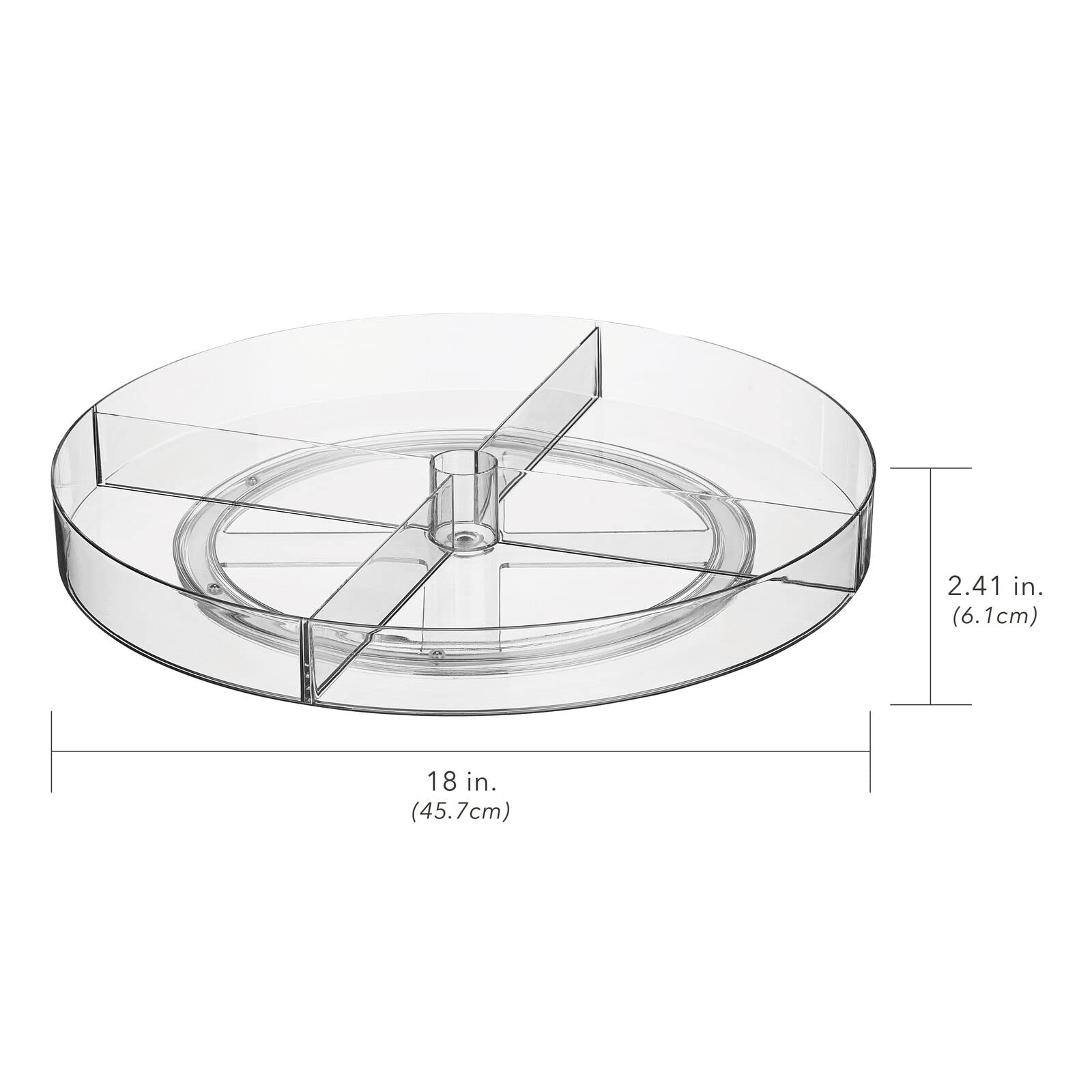 Nate Home by Nate Berkus 18-Inch Divided Turntable Organizer | Large Plastic Lazy Susan, with 4 Compartments for Kitchen Cabinet or Pantry from mDesign - Clear