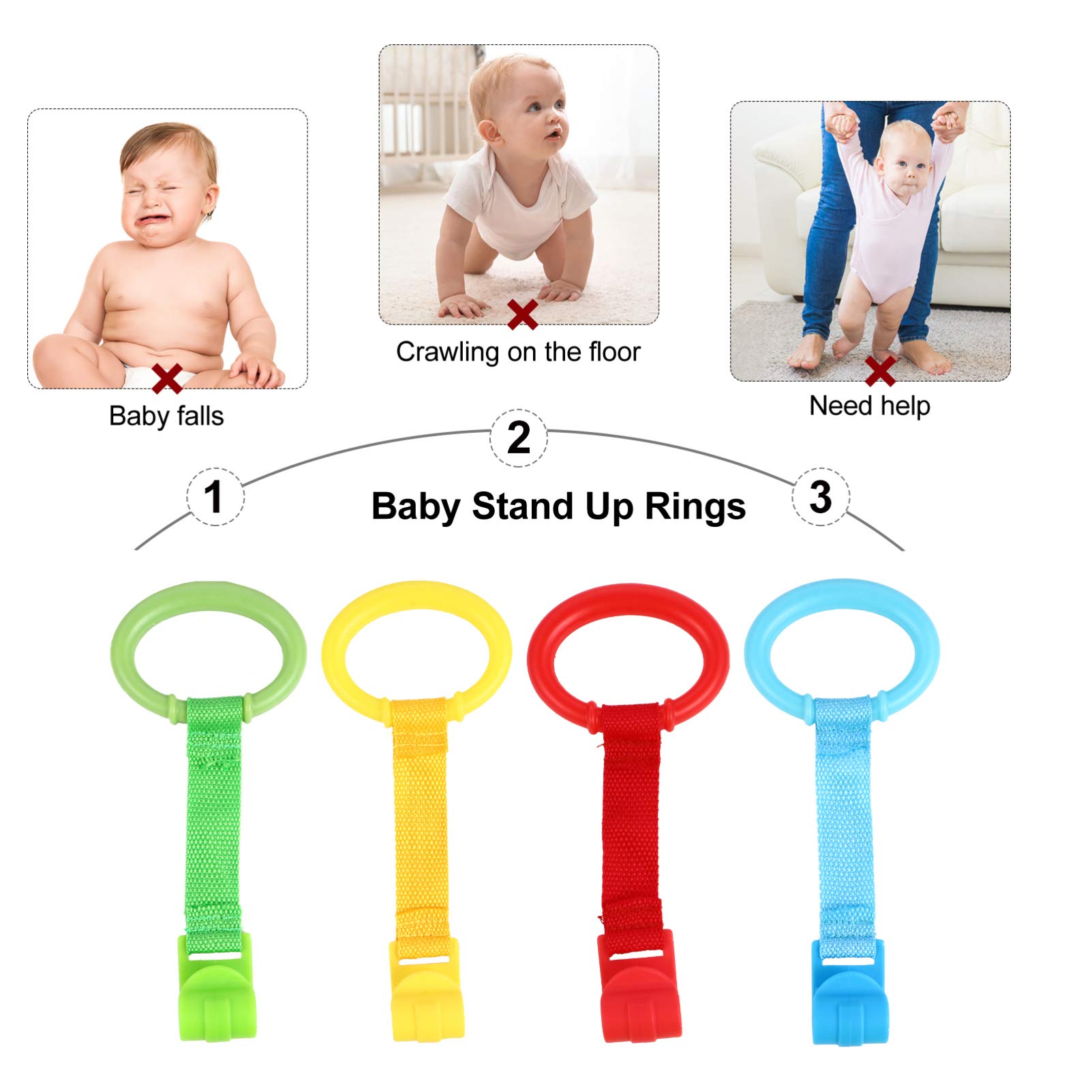 Kisangel 8pcs Baby Crib Pull Ring Stand Up Walker Tool Ring Training Ring Cot Hanging Rings Walking Assistant for Infant Baby Toddler