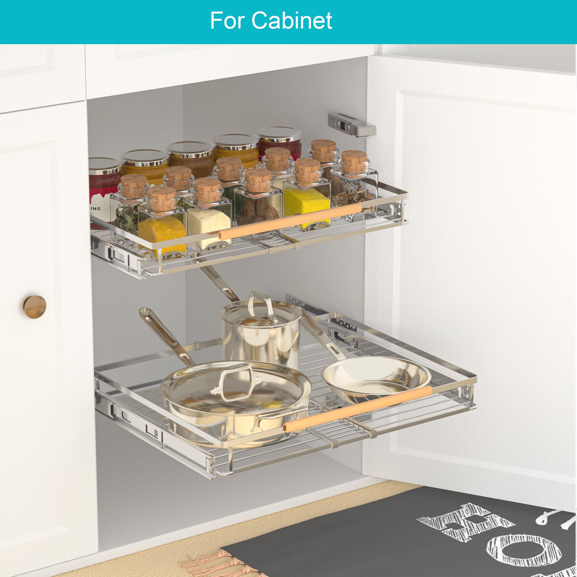 iPEGTOP Pull Out Cabinet Drawer Shelf Organizer, Extendable Sliding Slide Out Pantry Shelves Storage Heavy Duty for Kitchen Bathroom, Adjustable Width 23.1~39.9" W x 22.4" D