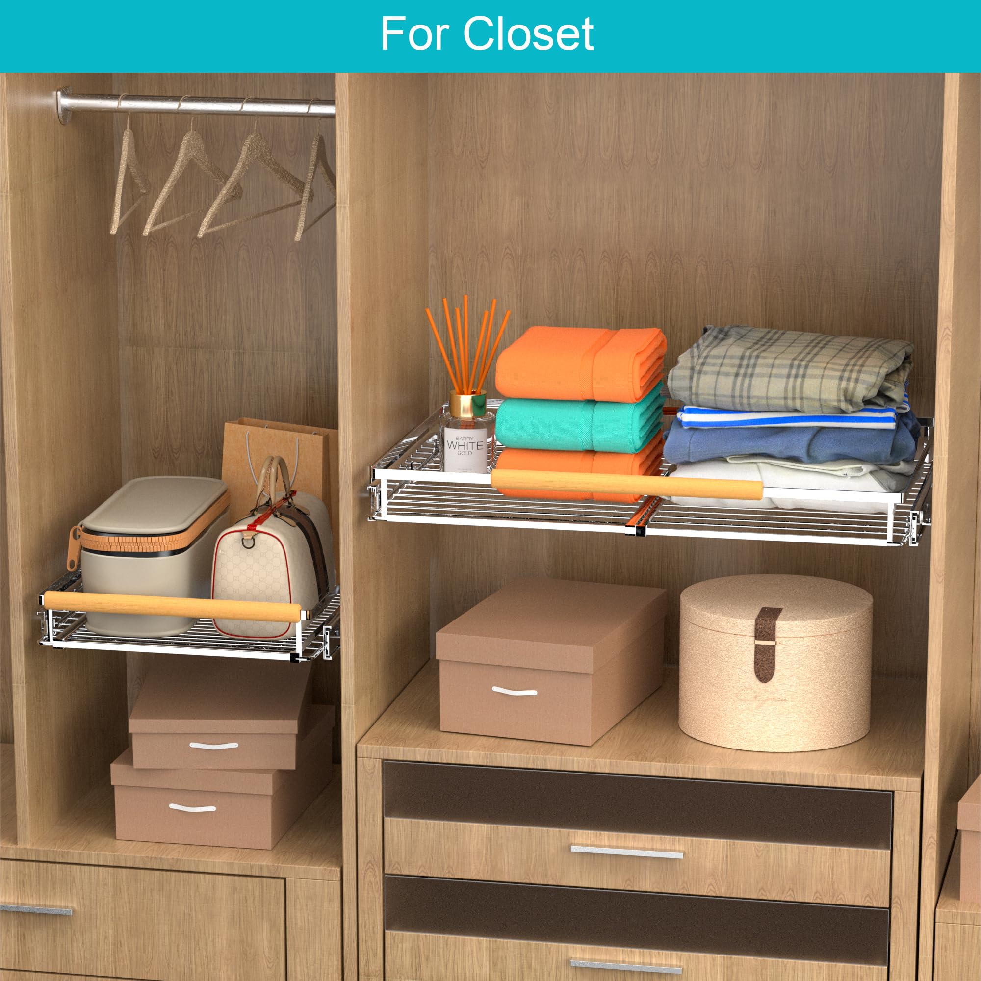 iPEGTOP Pull Out Cabinet Drawer Shelf Organizer, Extendable Sliding Slide Out Pantry Shelves Storage Heavy Duty for Kitchen Bathroom, Adjustable Width 23.1~39.9" W x 22.4" D