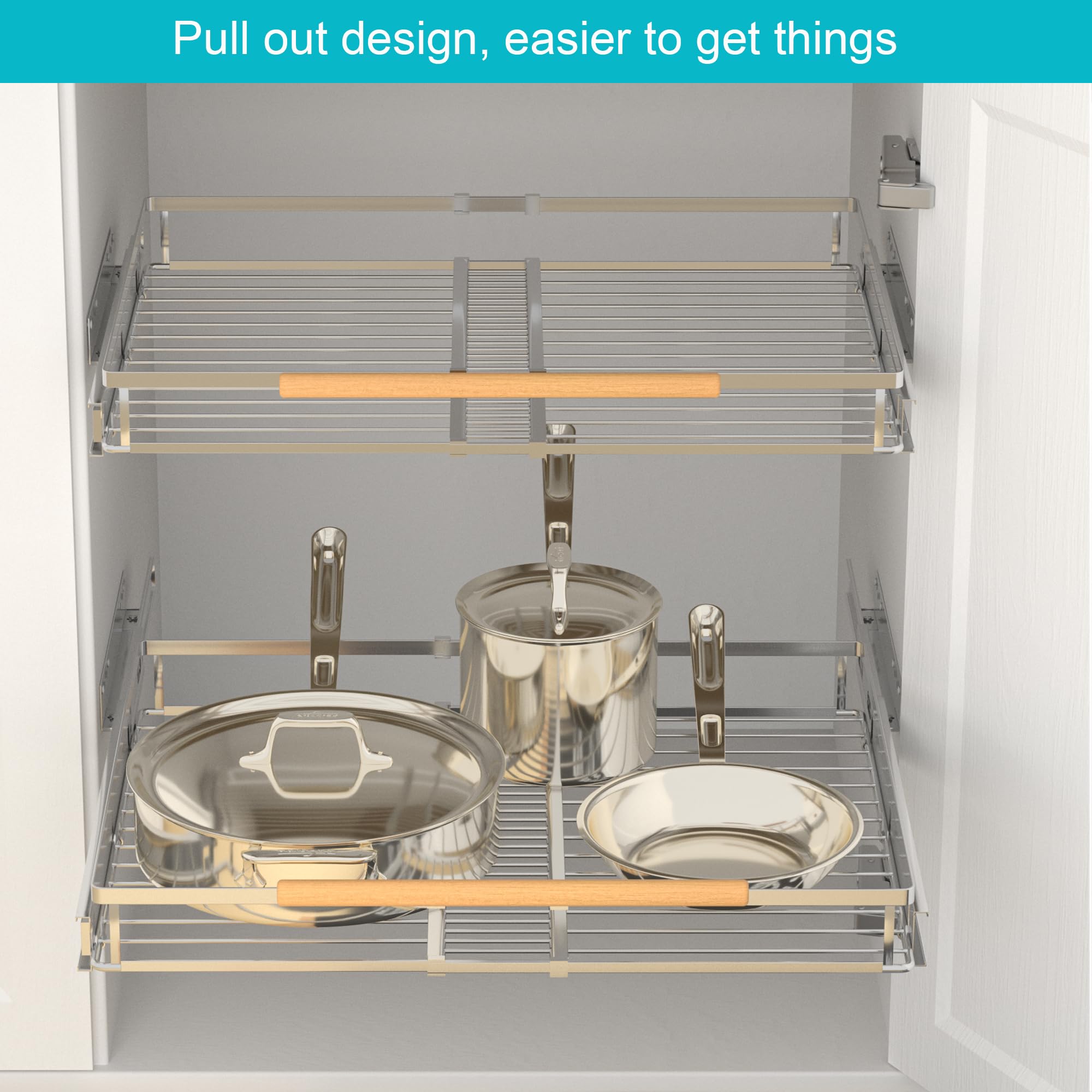 iPEGTOP Pull Out Cabinet Drawer Shelf Organizer, Extendable Sliding Slide Out Pantry Shelves Storage Heavy Duty for Kitchen Bathroom, Adjustable Width 23.1~39.9" W x 22.4" D