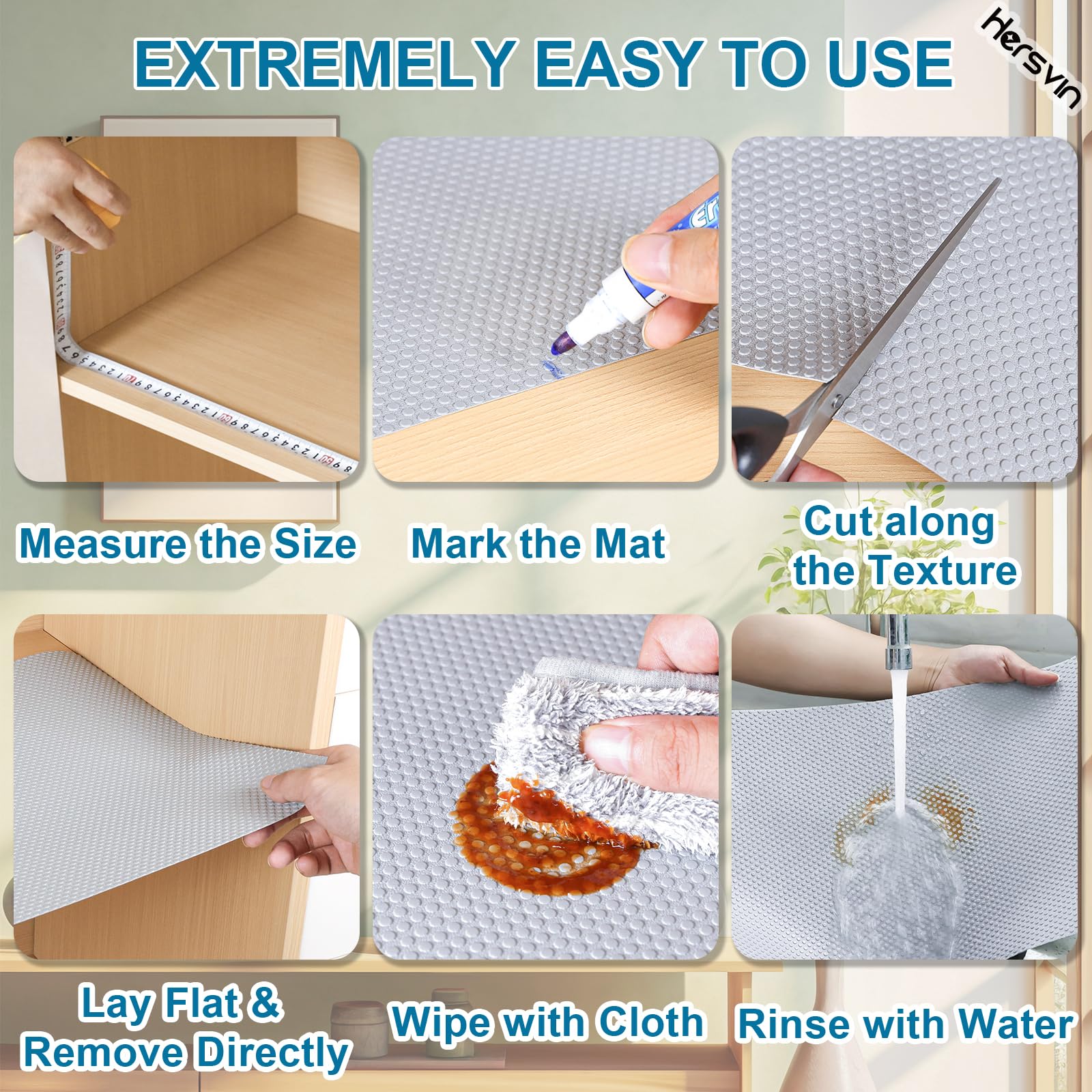 Hersvin Shelf Liner, 24" x20' Non-Adhesive Drawer Liners EVA Kitchen Cupboard Cabinet Covering Undersink Mat Washable Fridge Lining Paper for Home Office (Light Gray/Dot)
