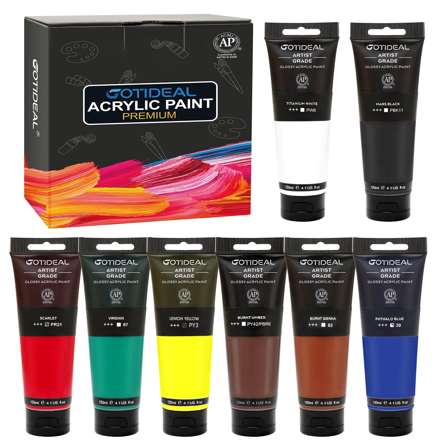 GOTIDEAL Acrylic Paint Titanium White Tubes(120ml, 4.1 oz) Non Toxic Non Fading,Rich Pigments for Painters, Adults & Kids, Ideal for Canvas Wood Clay Fabric Ceramic Craft Supplies (Titanium White)