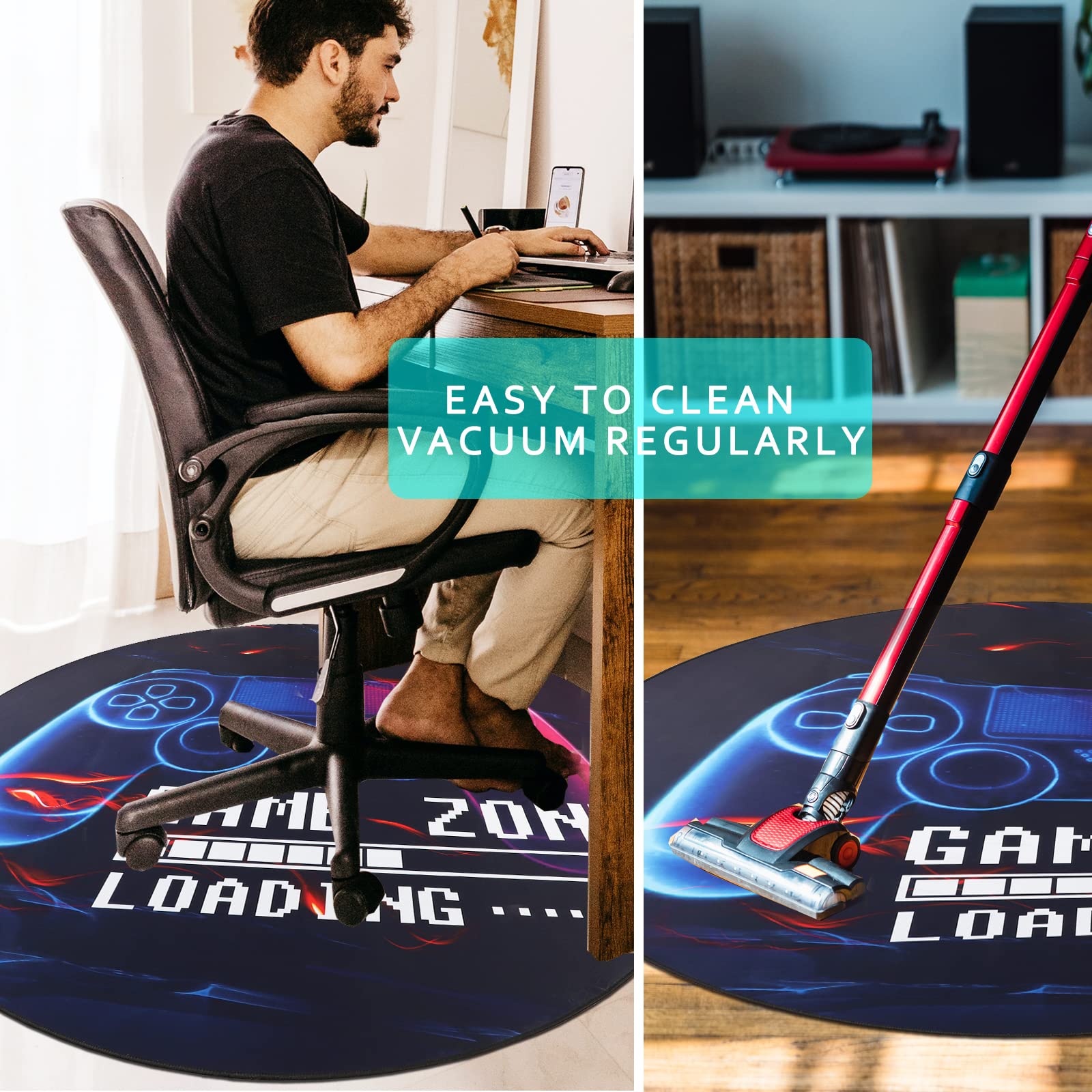 Yincimar Gaming Chair Mat for Hardwood Floor,Anti-Slip Floor Protector Game Controller Rubber Gaming Computer Chair Mat for Gaming Room Home Office Decor (Round 47 inches,Black)