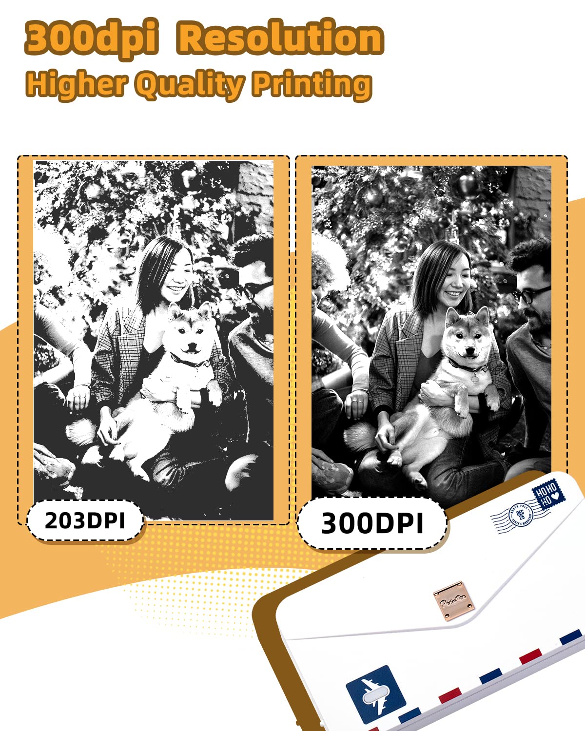 Memoqueen M04AS Mini Sticker Printer Thermal Wireless Portable Printer for iPhone with 3 Rolls Transparent/Blue on White Sticker/Semi-Transparent Paper, Compatible with iOS & Android