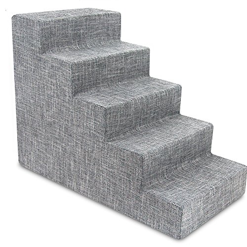 Best Pet Supplies Foam Pet Steps for Small Dogs and Cats, Portable Ramp Stairs for Couch, Sofa, and High Bed Climbing, Non-Slip Balanced Indoor Step Support, Paw Safe - Ash Gray Linen, 5-Step