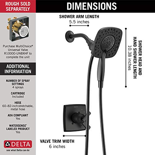 Delta Faucet Ashlyn 17 Series Dual-Handle Delta Shower Trim Kit with In2ition 2-in-1 Shower Head with Handheld Spray, Matte Black Shower Fixture, Matte Black T17264-BL-I (Valve Not Included)