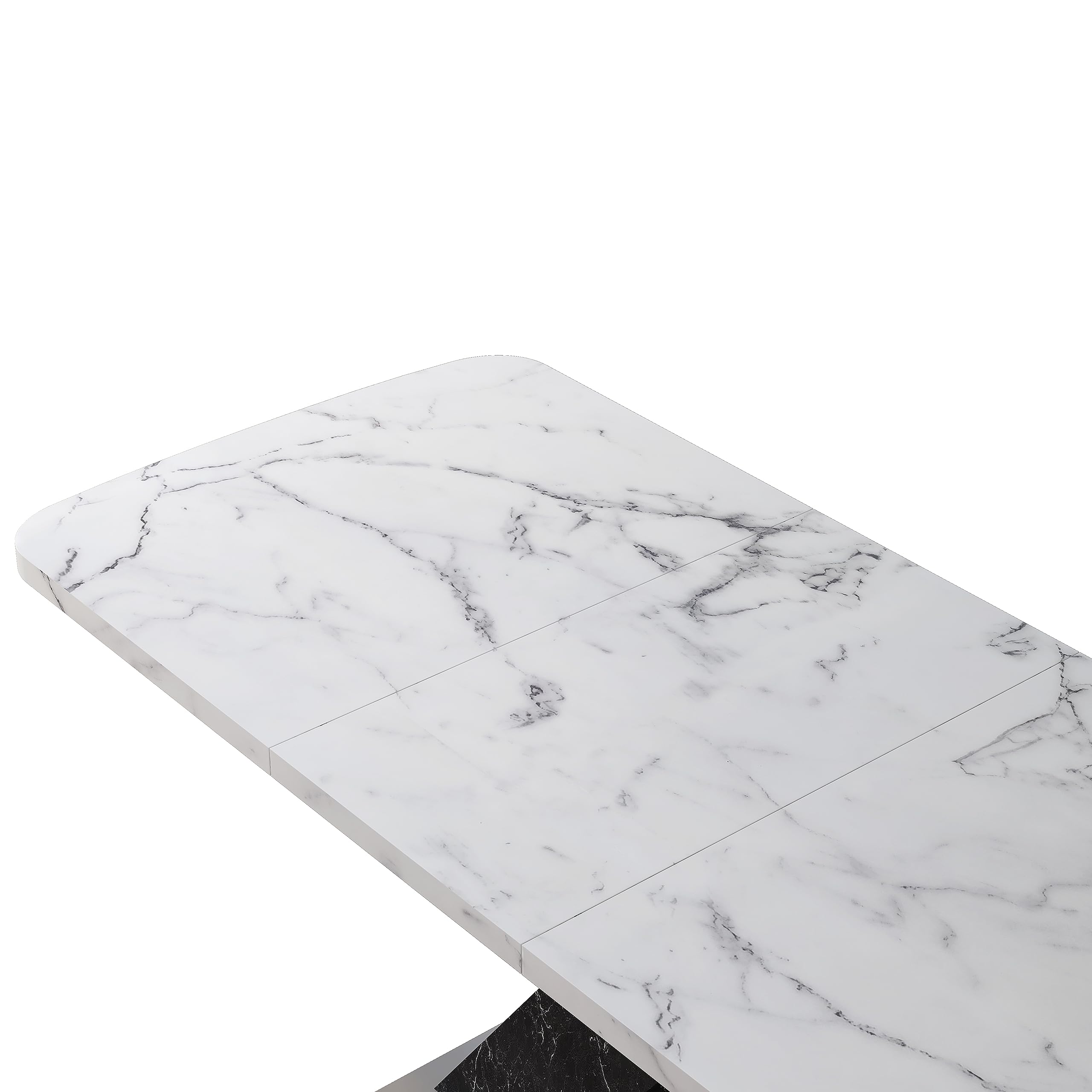 Mcltopz Extendable Marble Dining Table, Marble Dining Table for 4-6, Expandable Dining Table with White Faux Marble Top and X Crossed Pedestal Base, Rectangular Kitchen Table for Dining Room Kitchen