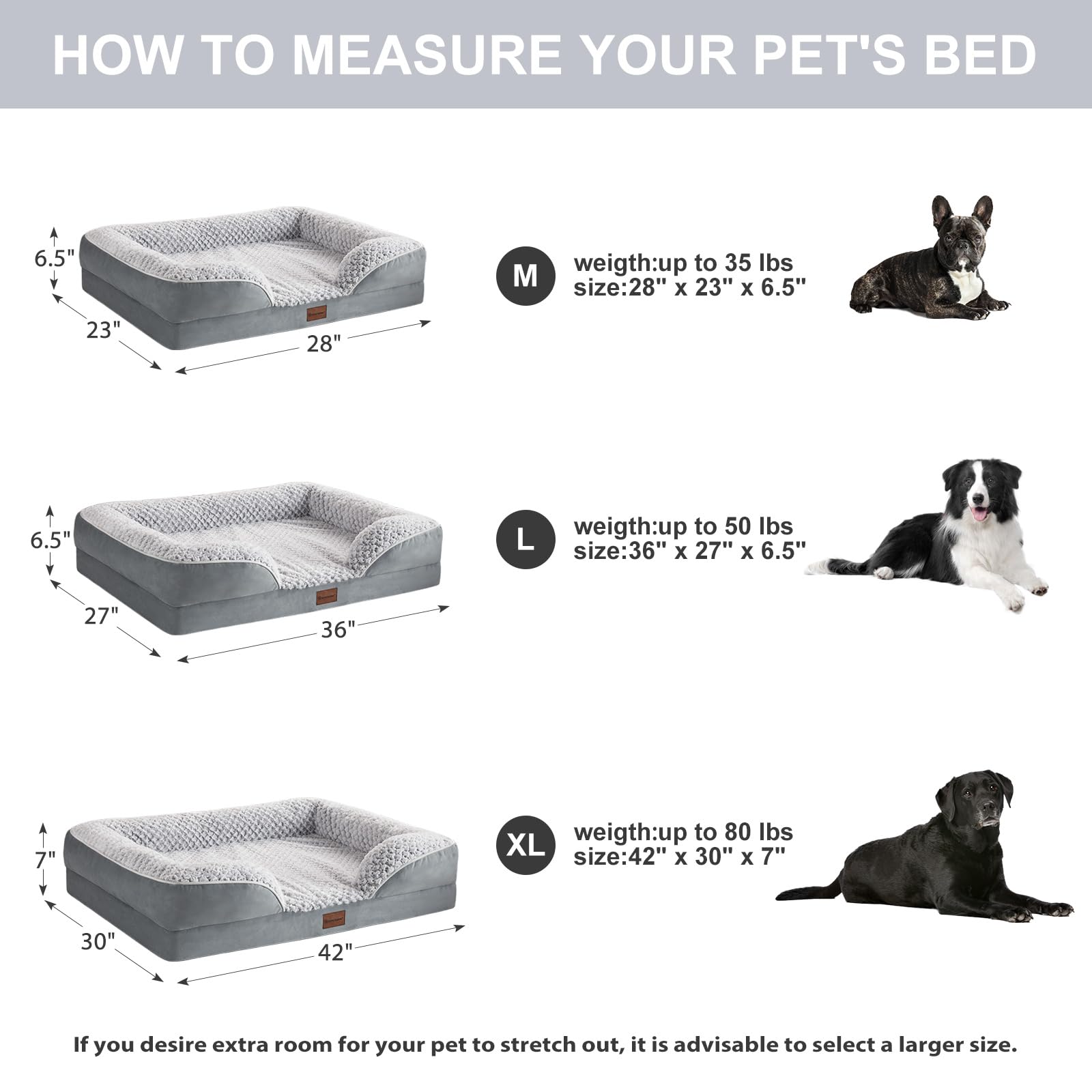 LNSSFFER Orthopedic Dog Beds for Large Dogs,Sofa Bed Extra Dogs. Egg Crate Foam with Removable Washable Pillow Cover,Waterproof Couch Anti-slip Bottom,Pet Bed., Grey