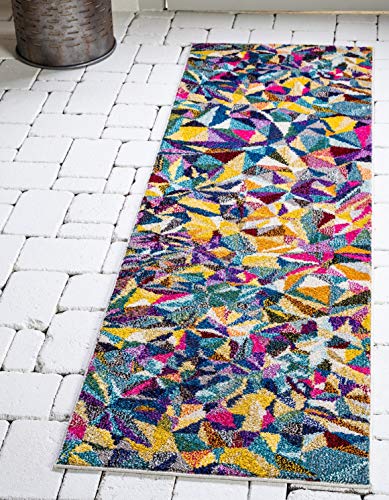 Unique Loom Estrella Collection Geometric, Triangles, Bright Colors, Abstract, Modern Area Rug, 2 ft 7 in x 10 ft, Multi/Beige