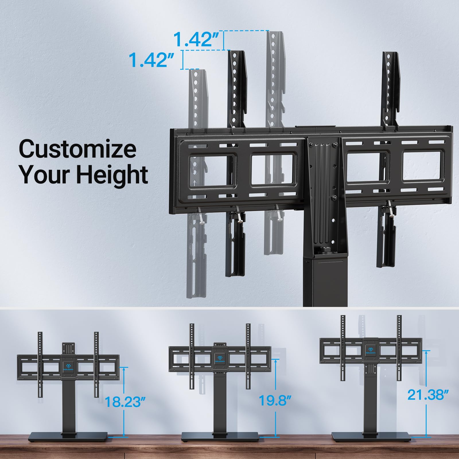 PERLESMITH Universal Swivel TV Stand Base, Table Top TV Stand for 37 to 65, 70 inch LCD LED TVs, Height Adjustable TV Mount Stand with Tempered Glass Base, VESA 600x400mm, Holds up to 88lbs, PSTVS13