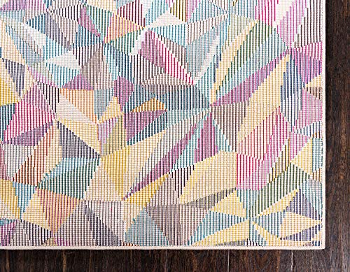 Unique Loom Estrella Collection Geometric, Triangles, Bright Colors, Abstract, Modern Area Rug, 2 ft 7 in x 10 ft, Multi/Beige