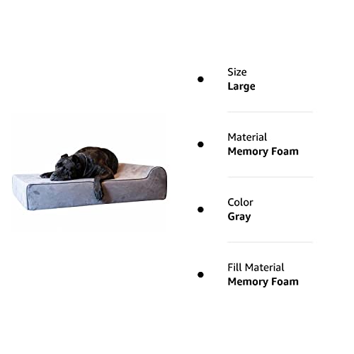 Bully beds Orthopedic Dog Bed - Memory Foam Dog Bed for Arthritic & Elderly Dogs - Machine Washable Dog Bed with Waterproof Liner - Large, 48 x 30 x 7 Inches - Gray
