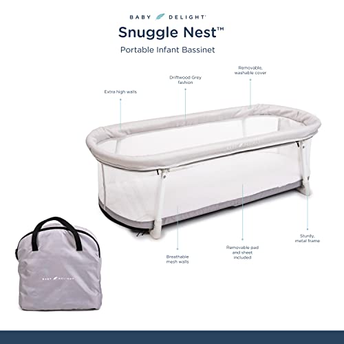 Baby Delight Snuggle Nest Bassinet | Portable Baby Bed | for Infants 0 β 5 Months | Driftwood Grey