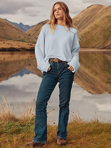 ANRABESS Women's Oversized Crewneck Long Sleeve Fuzzy Knit Casual Chunky Warm 2025 Fall Pullover Sweaters Top Trendy Outfits Light Blue Small