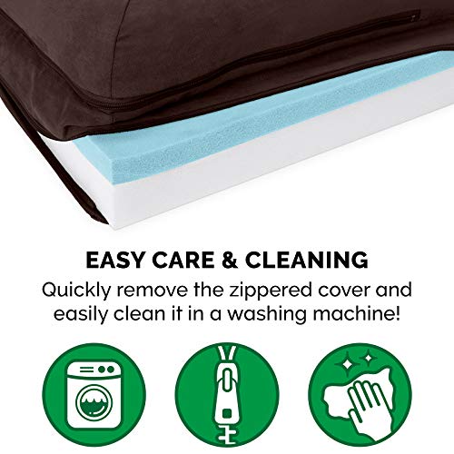 Furhaven Medium Cooling Gel Foam Dog Bed Two-Tone Faux Fur & Suede L Shaped Chaise w/ Removable Washable Cover - Espresso, Medium