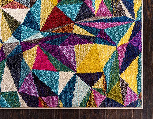 Unique Loom Estrella Collection Geometric, Triangles, Bright Colors, Abstract, Modern Area Rug, 2 ft 7 in x 10 ft, Multi/Beige