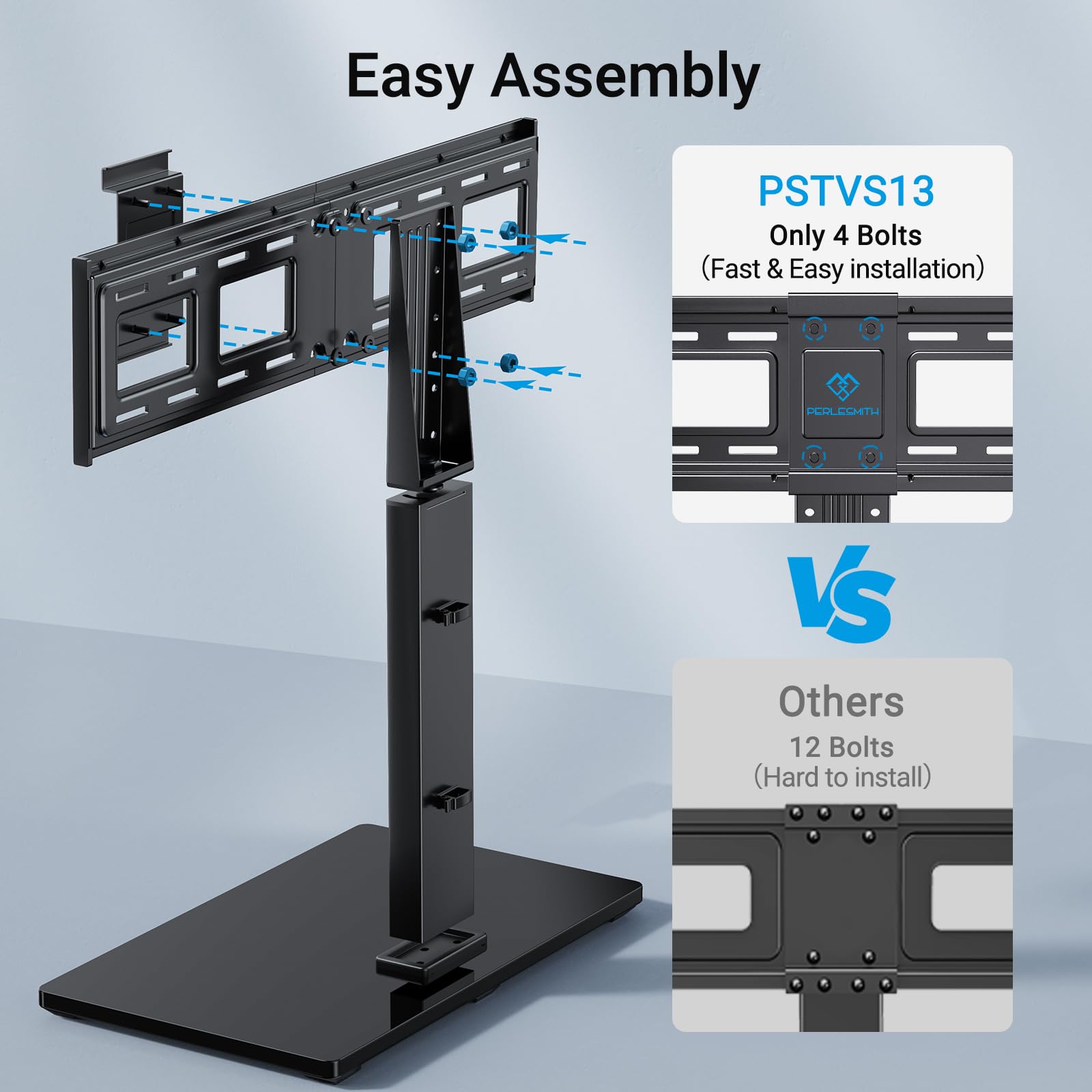 PERLESMITH Universal Swivel TV Stand Base, Table Top TV Stand for 37 to 65, 70 inch LCD LED TVs, Height Adjustable TV Mount Stand with Tempered Glass Base, VESA 600x400mm, Holds up to 88lbs, PSTVS13