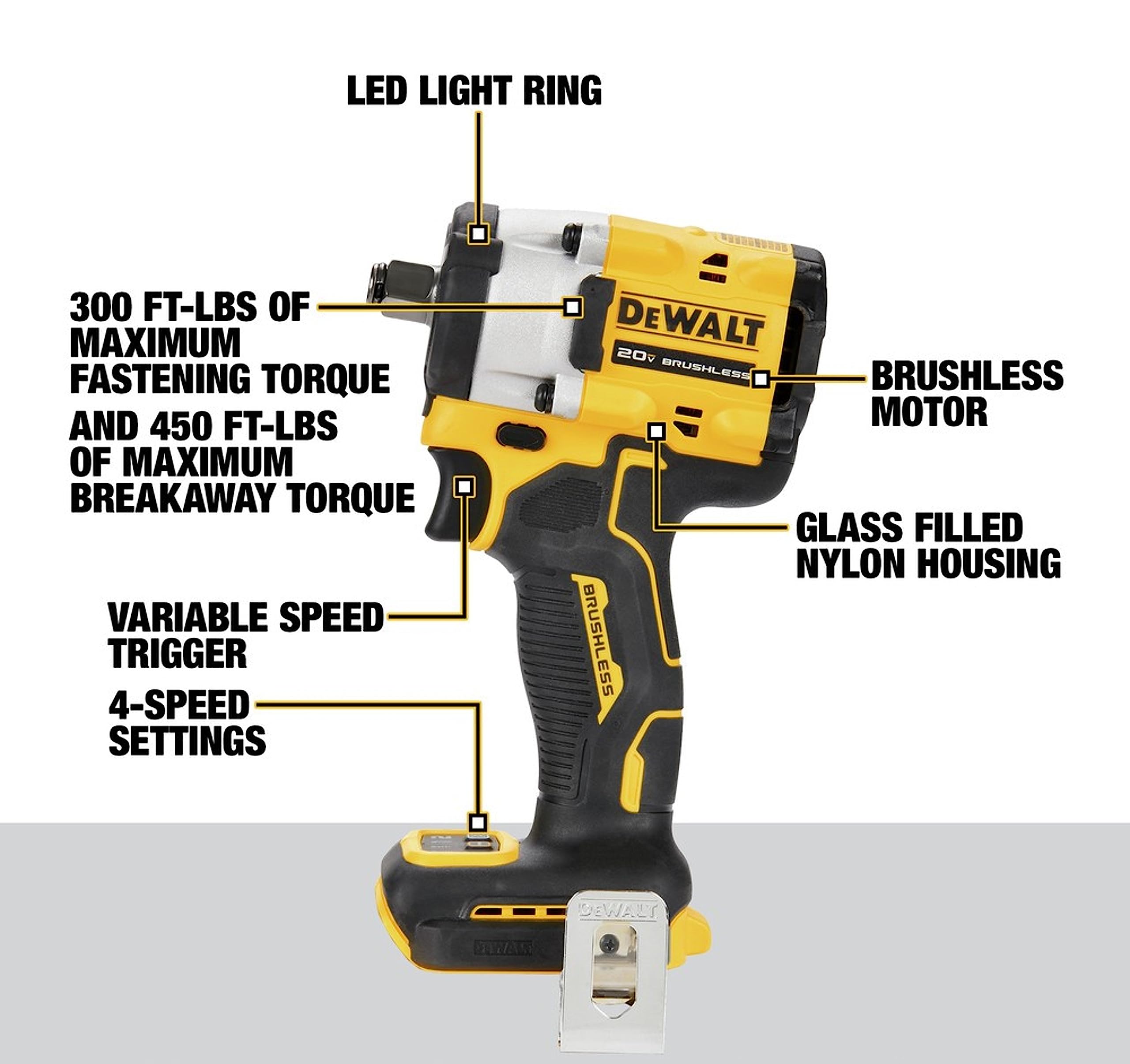DEWALT ATOMIC 20V MAX* 1/4 in. Brushless Cordless 3-Speed Impact Driver one-pack Bare Tool (4Speed 3200IPM 1800IN*LB Brushless kit)