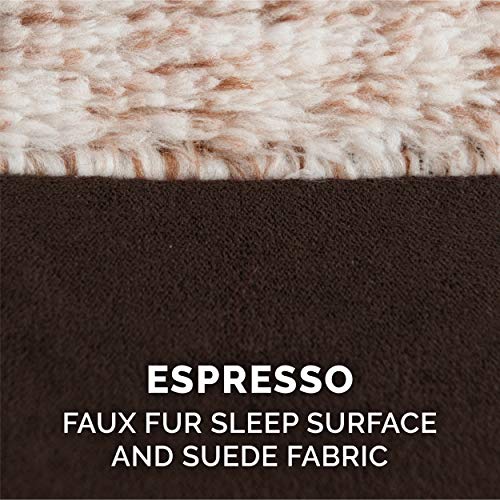 Furhaven Medium Cooling Gel Foam Dog Bed Two-Tone Faux Fur & Suede L Shaped Chaise w/ Removable Washable Cover - Espresso, Medium