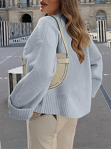 ANRABESS Women's Oversized Crewneck Long Sleeve Fuzzy Knit Casual Chunky Warm 2025 Fall Pullover Sweaters Top Trendy Outfits Light Blue Small