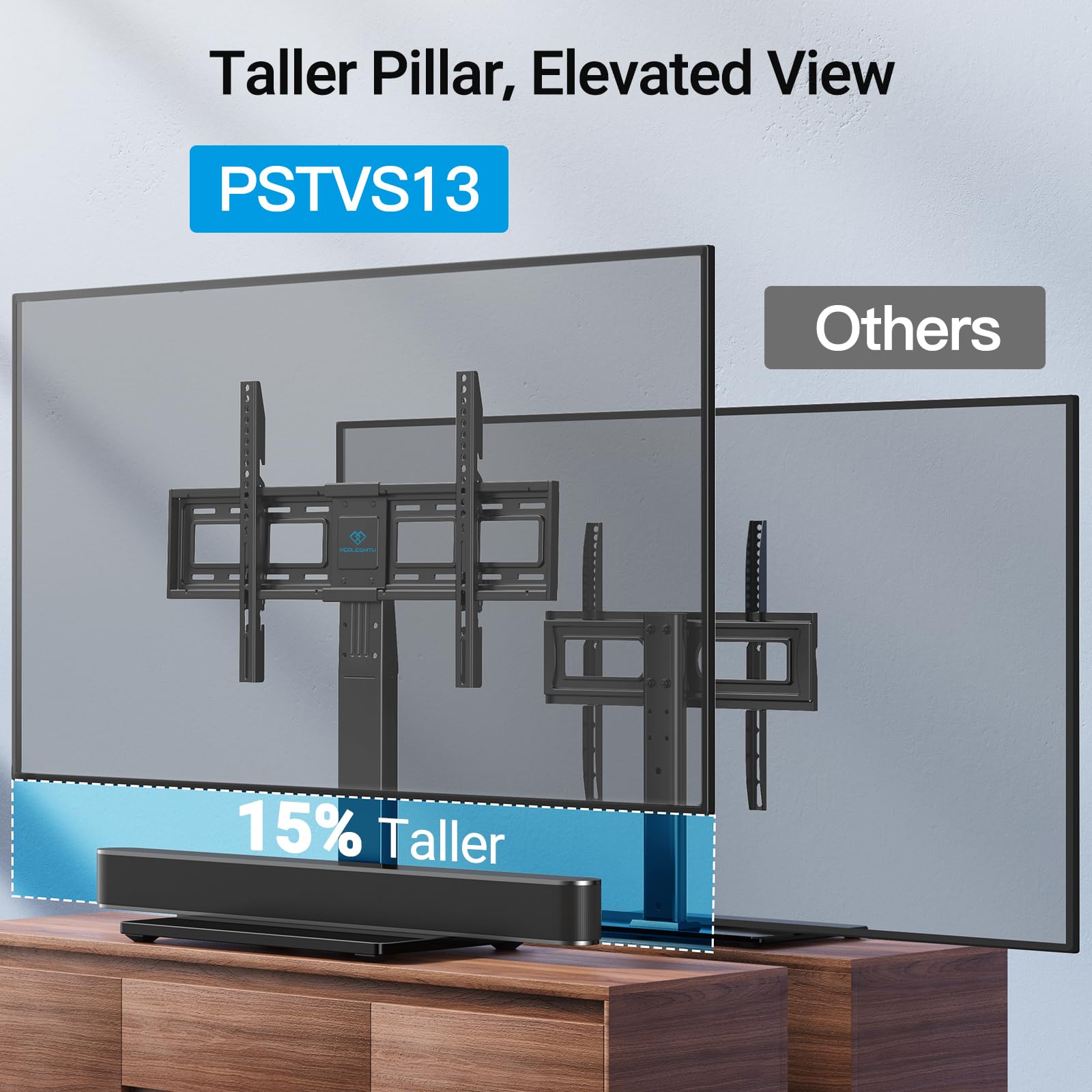 PERLESMITH Universal Swivel TV Stand Base, Table Top TV Stand for 37 to 65, 70 inch LCD LED TVs, Height Adjustable TV Mount Stand with Tempered Glass Base, VESA 600x400mm, Holds up to 88lbs, PSTVS13