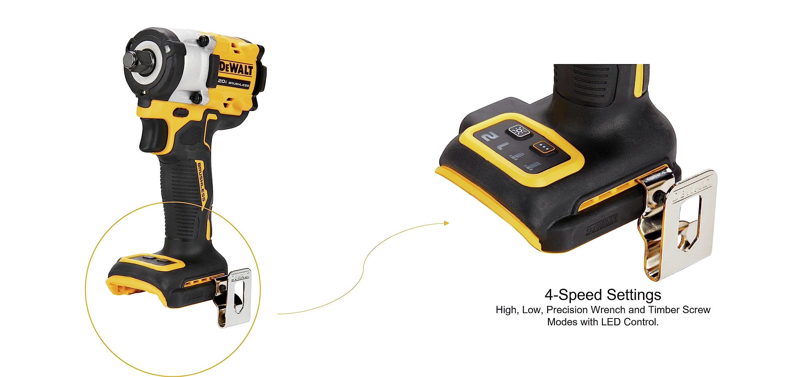 DEWALT ATOMIC 20V MAX* 1/4 in. Brushless Cordless 3-Speed Impact Driver one-pack Bare Tool (4Speed 3200IPM 1800IN*LB Brushless kit)