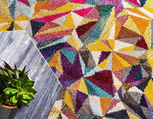Unique Loom Estrella Collection Geometric, Triangles, Bright Colors, Abstract, Modern Area Rug, 2 ft 7 in x 10 ft, Multi/Beige