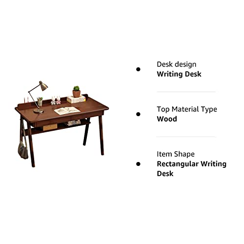 Solid Wood Writing Desk, 47" Mid-Century Modern Walnut Desk, Home Office Computer Desk with 2 Drawers and Storage Shelf, Laptop Desk, Study Table, Work Desk Station
