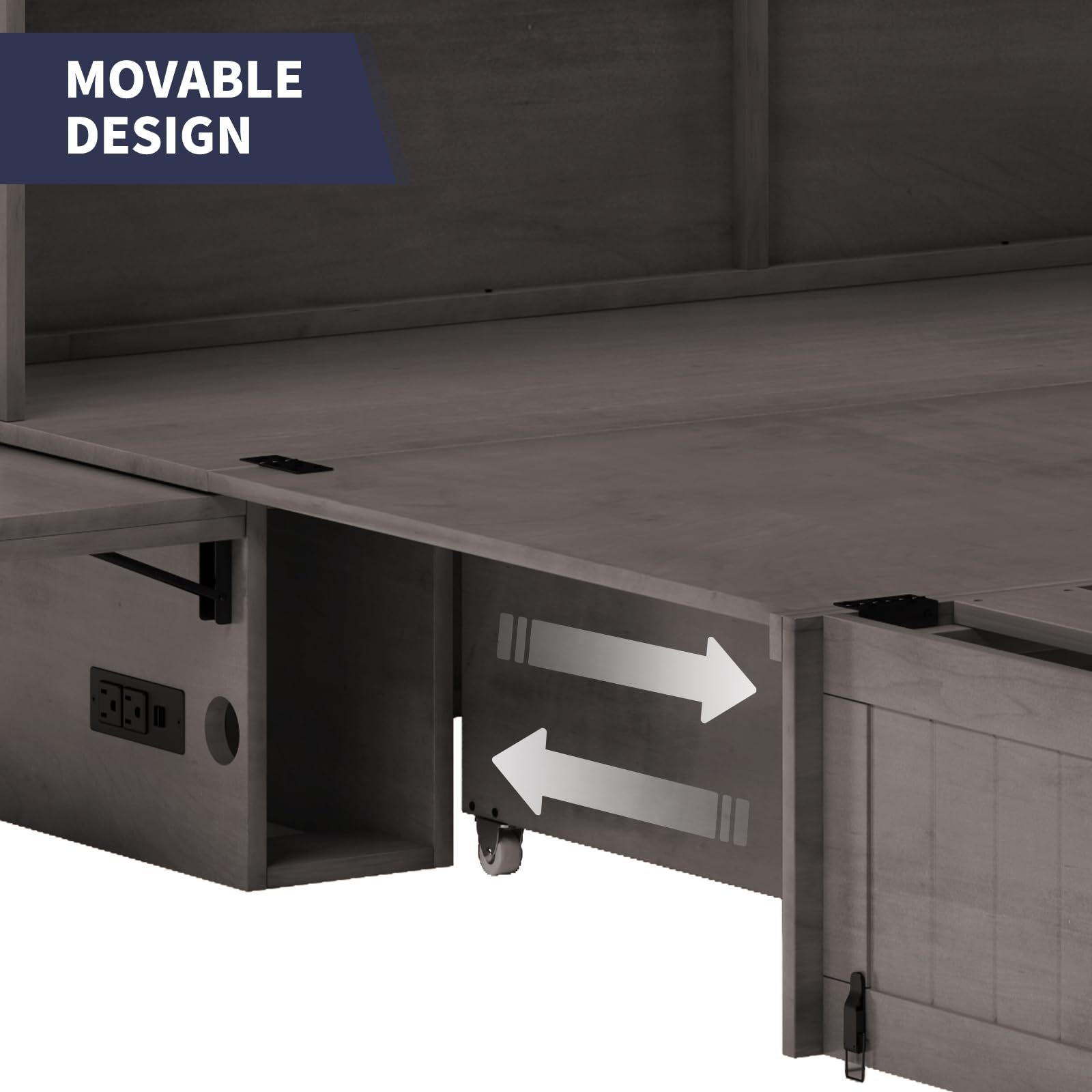 ijuicy Cube Murphy Bed Queen, Murphy Cabinet Chest Bed with Charging Station & 3 Level Foldable Memory Foam Mattress & & Large Drawer for Guests Room (Poplar Grey)
