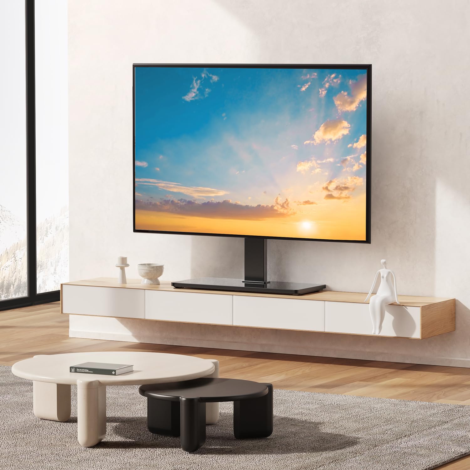 PERLESMITH Universal Swivel TV Stand Base, Table Top TV Stand for 37 to 65, 70 inch LCD LED TVs, Height Adjustable TV Mount Stand with Tempered Glass Base, VESA 600x400mm, Holds up to 88lbs, PSTVS13