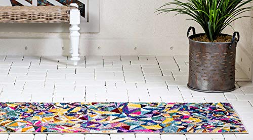Unique Loom Estrella Collection Geometric, Triangles, Bright Colors, Abstract, Modern Area Rug, 2 ft 7 in x 10 ft, Multi/Beige