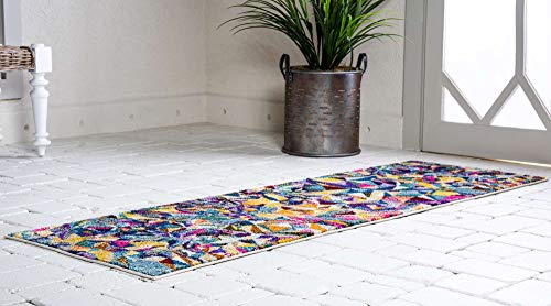 Unique Loom Estrella Collection Geometric, Triangles, Bright Colors, Abstract, Modern Area Rug, 2 ft 7 in x 10 ft, Multi/Beige