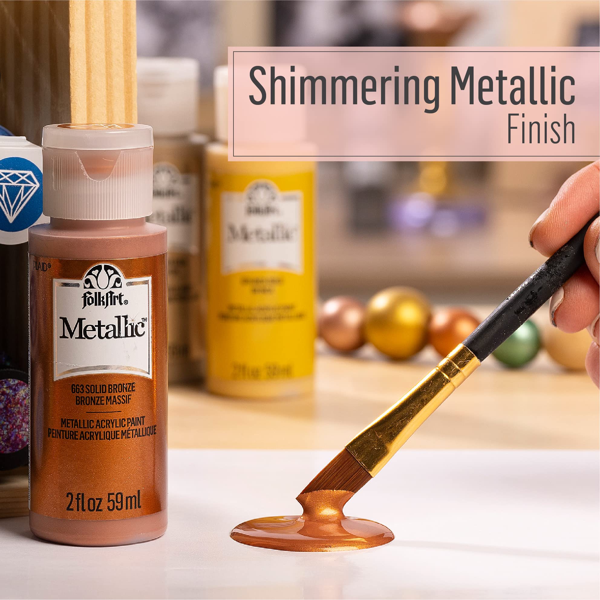 FolkArt Acrylic Metallic Paint, Non Toxic, 2 Fl Oz (Pack of 1), Pure Gold