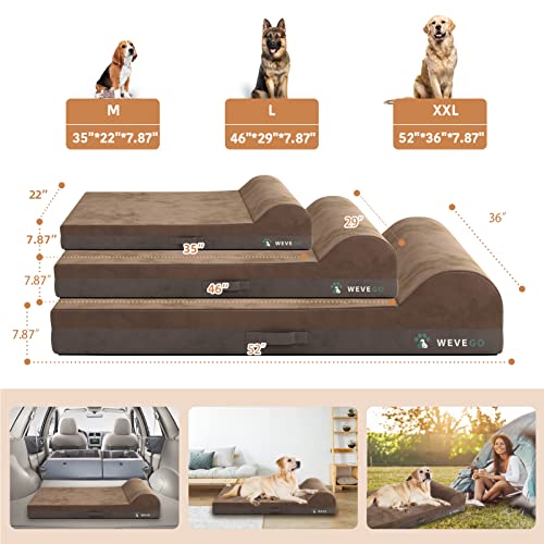 Orthopedic Dog Bed, Large Dog Bed with Pillow, Thicken Gel Memory Foam Flannel Fabric Dog Bed, Durable Waterproof Liner & Removable Washable Cover with Anti-Slip Bottom, Sizes Large Brown