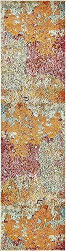 Unique Loom Chromatic Collection Modern Over-Dyed & Vibrant Abstract Area Rug for Any Home Décor, 2 ft 7 in x 10 ft, Multi/Beige