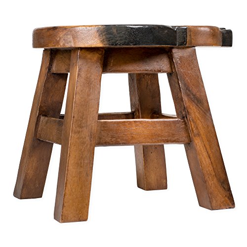 Sea Island Imports Sleepy Kitty Design Hand Carved Acacia Hardwood Decorative Short Stool