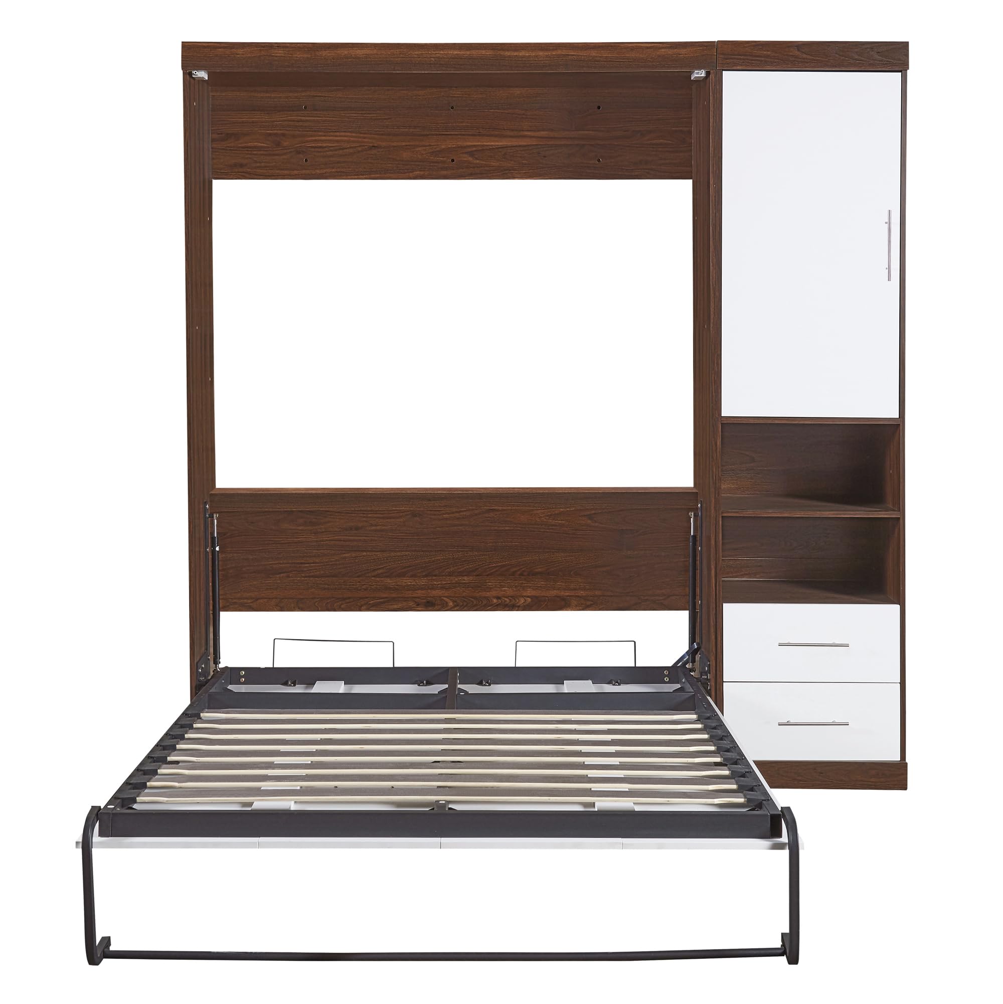 LZ LEISURE ZONE Full Size Murphy Bed, Wood Wall Bed Full Murphy Cabinet Bed with Drawers and Shelves, White+Wood