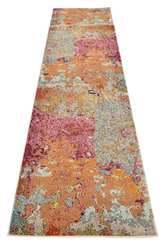 Unique Loom Chromatic Collection Modern Over-Dyed & Vibrant Abstract Area Rug for Any Home Décor, 2 ft 7 in x 10 ft, Multi/Beige