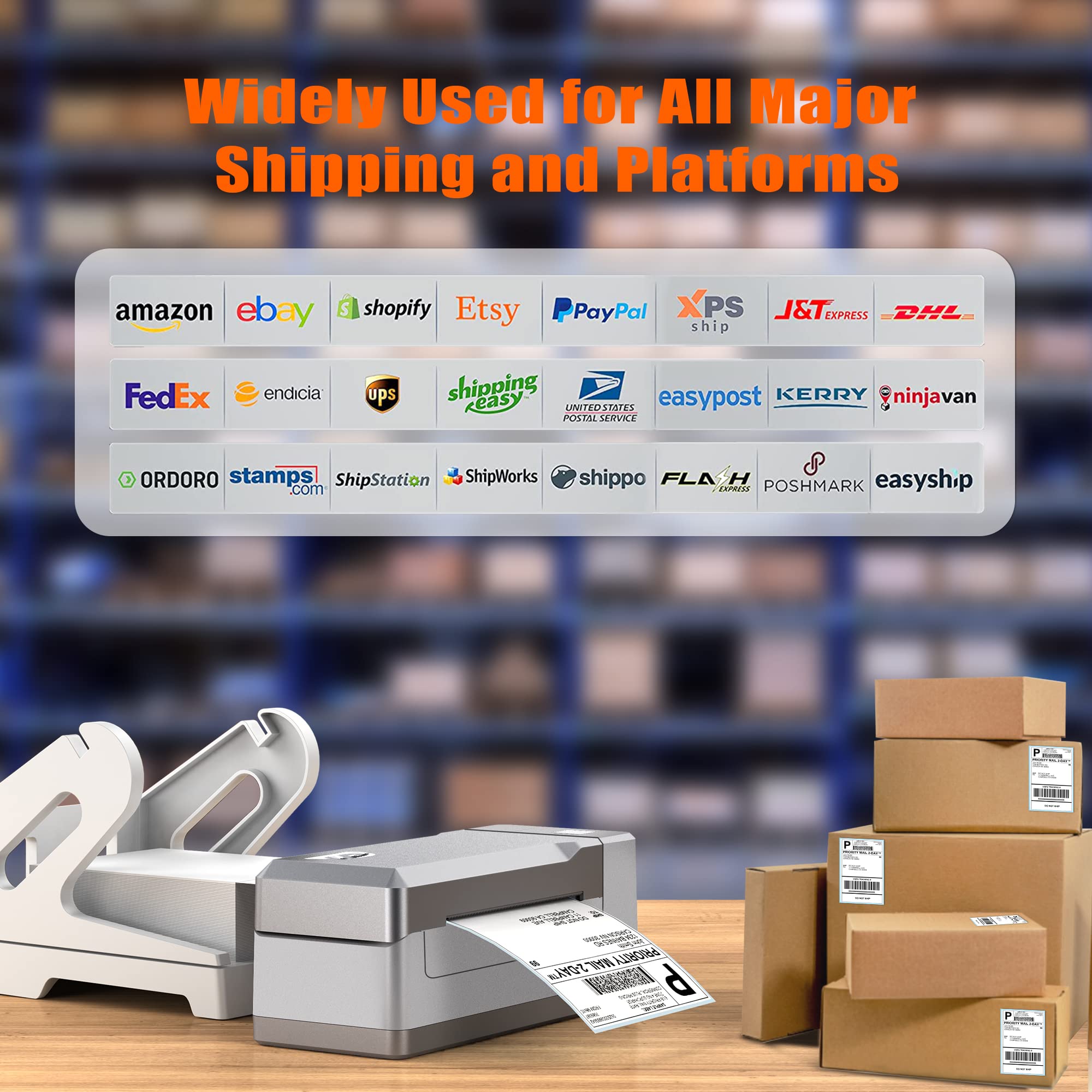 Tordorday Bluetooth Thermal Label Printer 4"×6", Wireless Shipping Label Printer for Shipping Packages, iPhone, Windows, Works with Amazon, UPS, USPS, FedEx, Silver Grey (RH40)