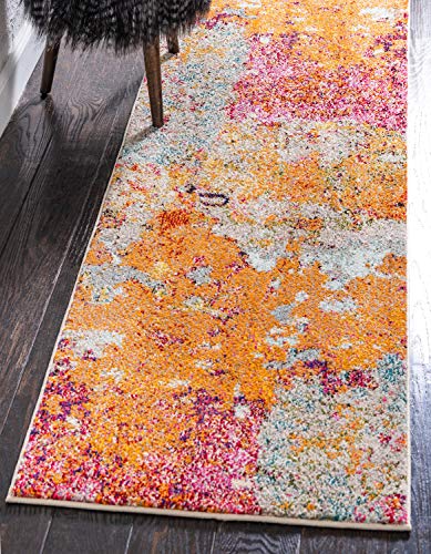 Unique Loom Chromatic Collection Modern Over-Dyed & Vibrant Abstract Area Rug for Any Home Décor, 2 ft 7 in x 10 ft, Multi/Beige