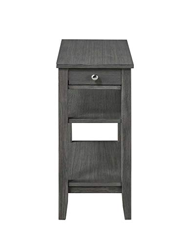 Convenience Concepts American Heritage 1 Drawer Chairside End Table with Shelves, Dark Gray Wirebrush